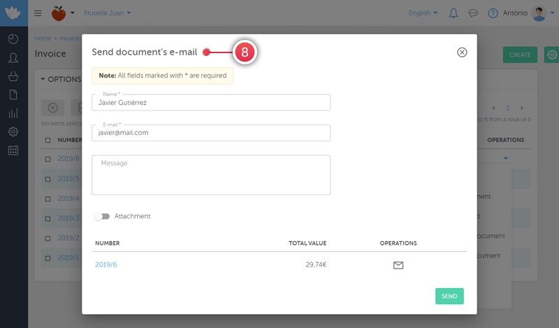 Create, print and send a document by email | Programa de factur...